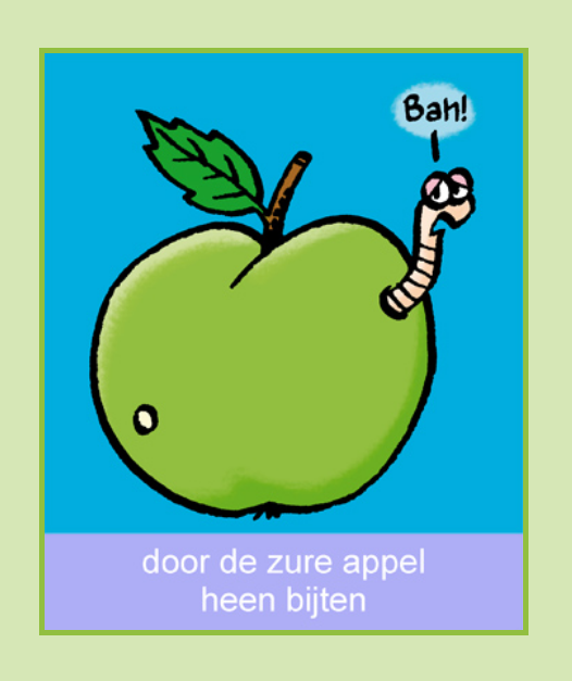 Een zure appel doorbijten. =Een onaangename zaak aanpakken of ondergaan ...