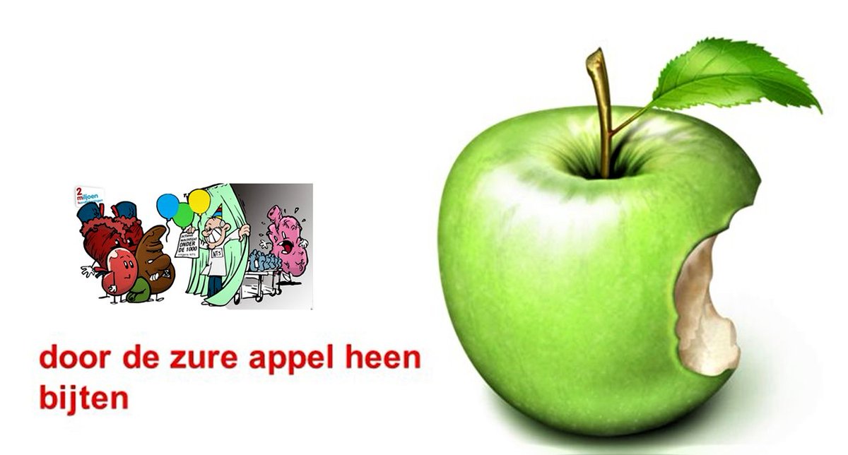 Door de zure appel heen bijten.=Een onaangenaam karwei opknappen ...