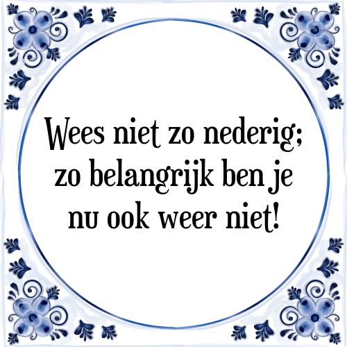 Wees niet zo nederig. Zo belangrijk ben je nu ook weer niet ...